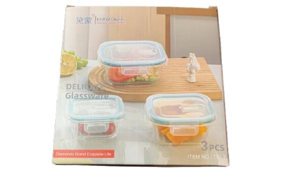 Glass Square Containers lock – 3 pcs – VinyM Online Store